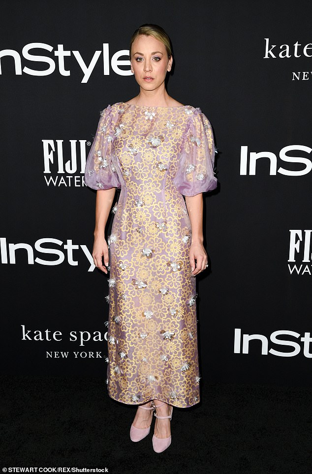 Kaley Cuoco wears a sheer pink flower dress with an open back design at ...